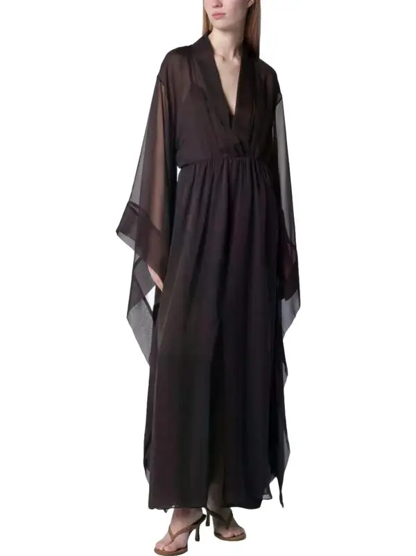 Alberta Ferretti Sheer Sleeve Maxi Dress - Brown