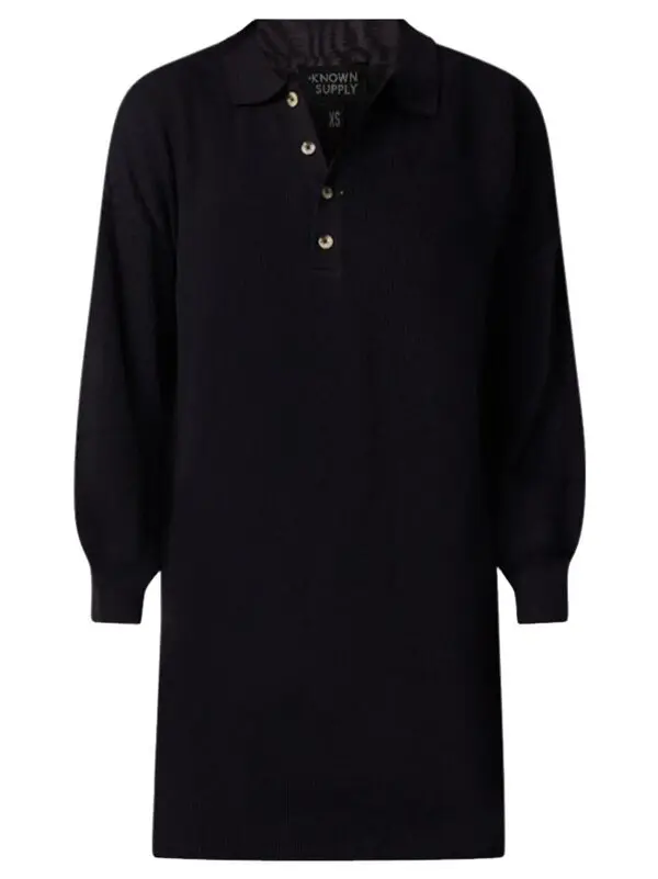 KNOWN SUPPLY Griffin Collared Button Sweater Dress - Black