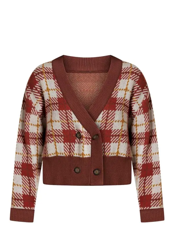 KNOWN SUPPLY Plaid Cross-front Cardigan - Brown