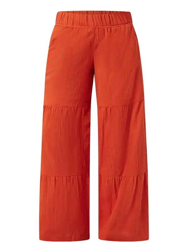 KNOWN SUPPLY Wide Leg Tiered Gauze Pants - Red