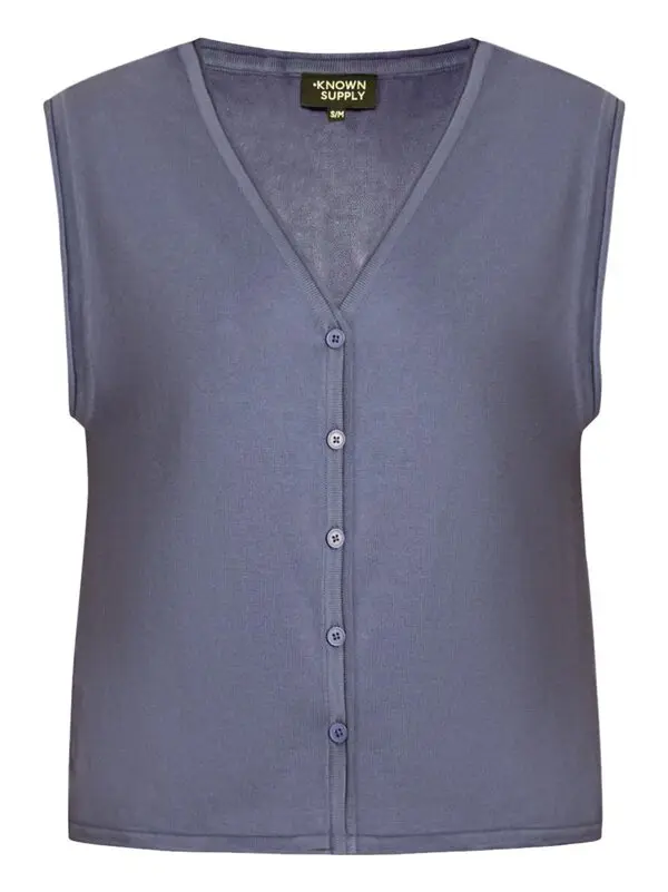 KNOWN SUPPLY Perri Indigo Button-up Sweater Vest - Blue