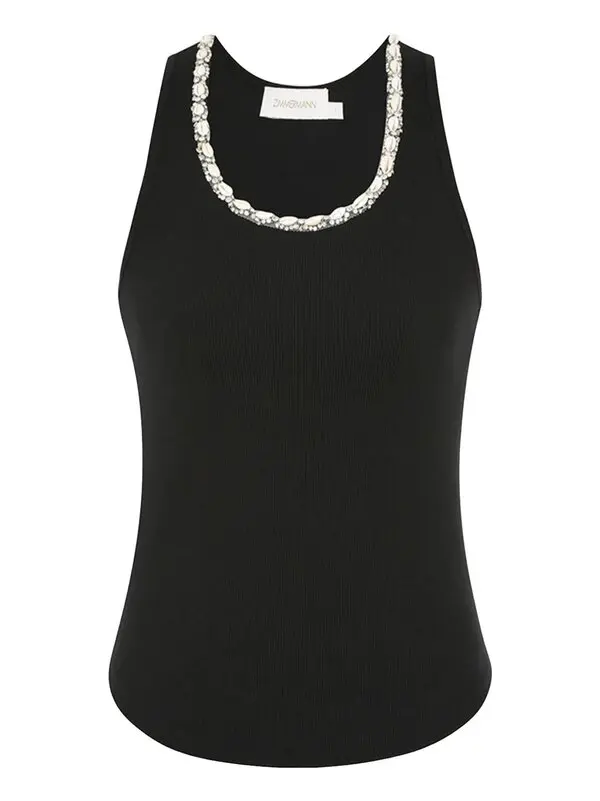 Zimmermann Embellished Scoop Neck Tank Top - Black