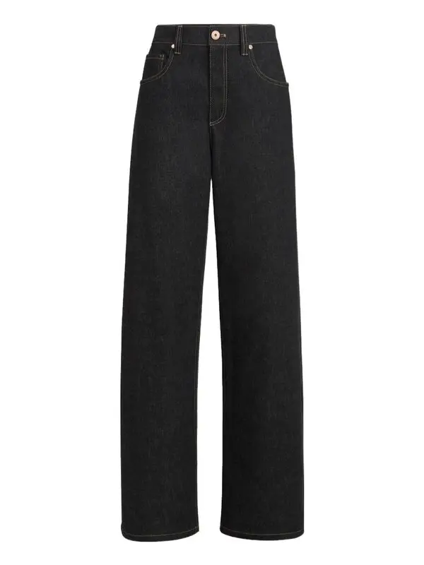 Brunello Cucinelli Loose Barrel Trousers With Monili - Black