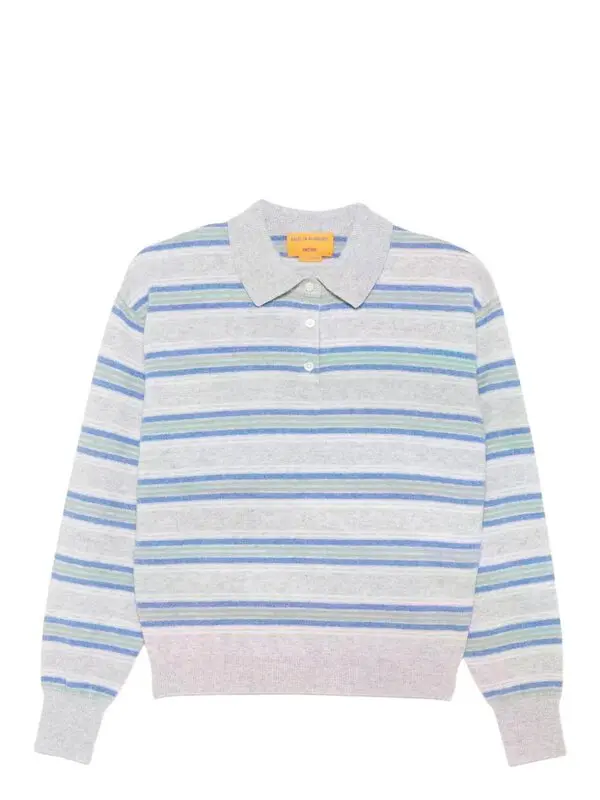 Guest In Residence Striped Long-sleeve Polo Shirt - Grey