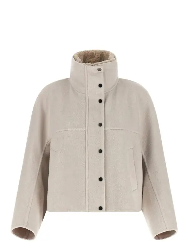 Brunello Cucinelli Shearling-trim High Neck Coat - Nude