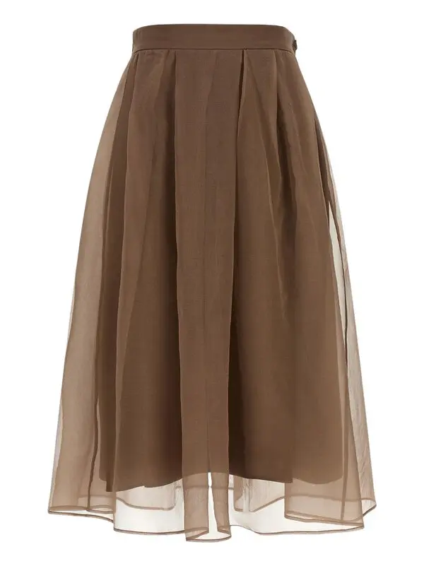 Brunello Cucinelli Circle Pleated Silk Midi Skirt - No