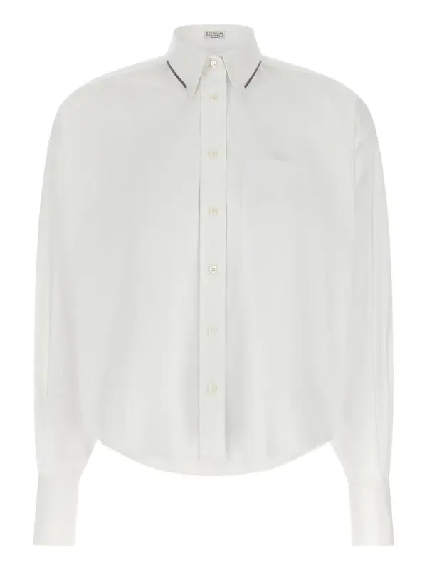 Brunello Cucinelli Monile Trim Cropped Shirt - White