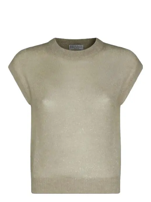 Brunello Cucinelli Ribbed Knit Crew Neck Top - Nude