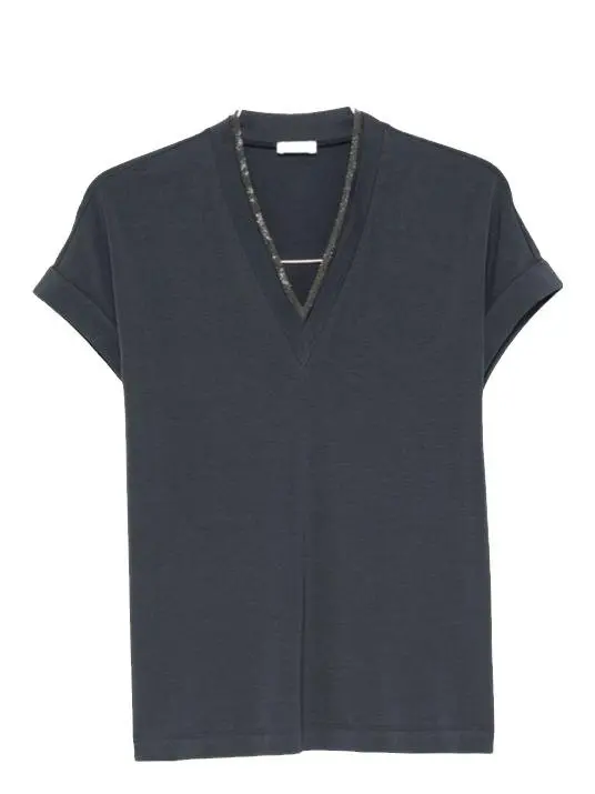 Brunello Cucinelli Monili Trim V-neck T-shirt - Black