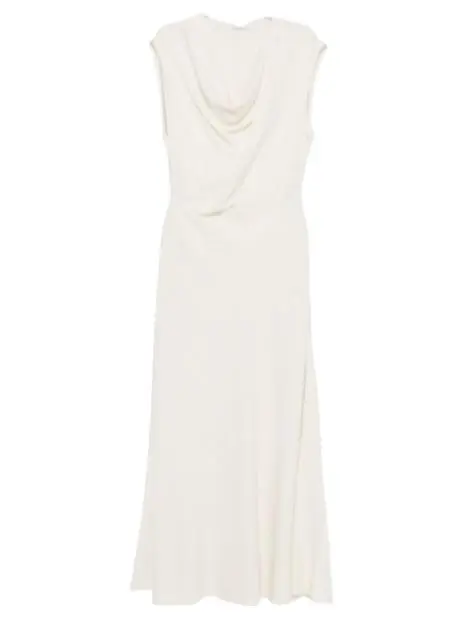 Brunello Cucinelli Sleeveless Draped Neck Maxi Dress - White