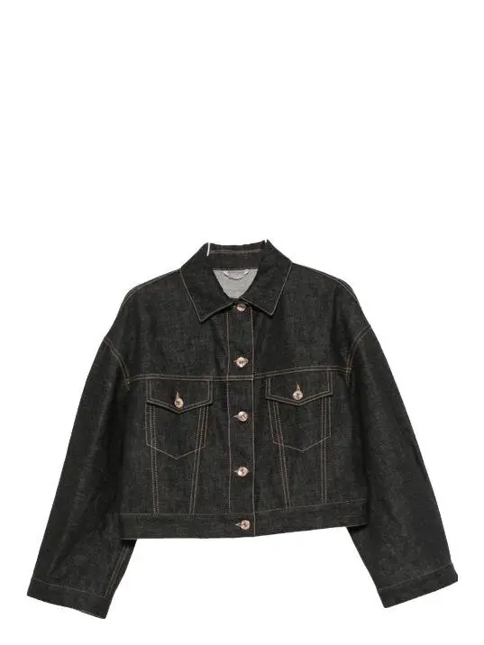 Brunello Cucinelli Cropped Contrast-stitch Denim Jacket - Black
