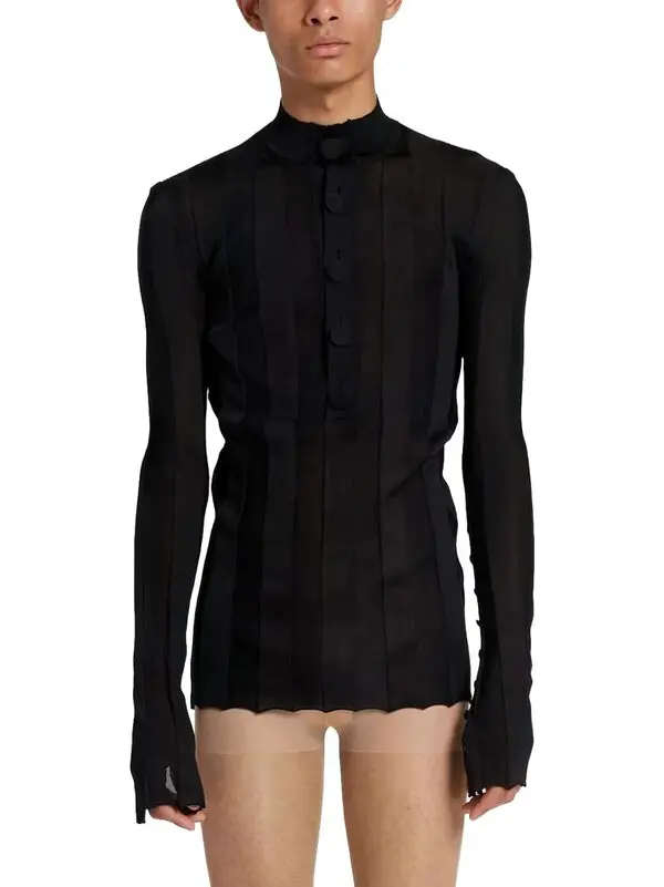 ROT Ribbed Silk Henley Sweater - Black
