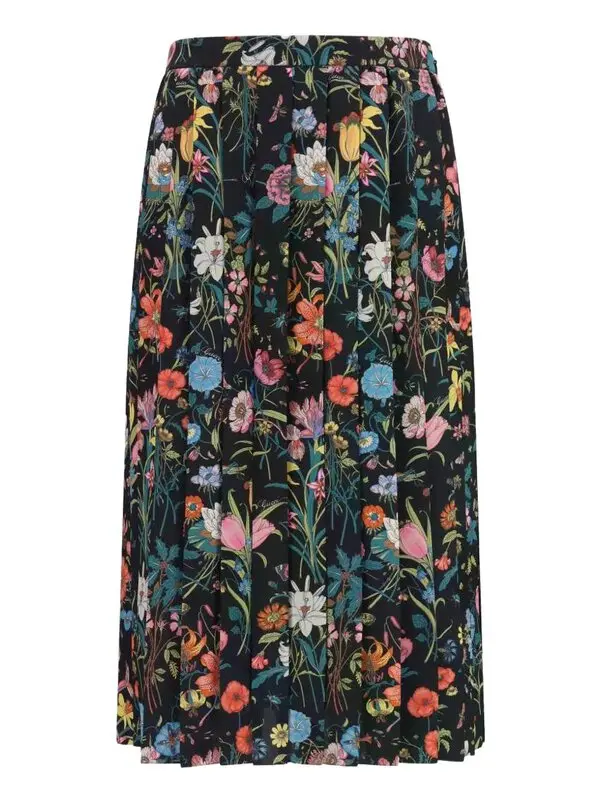 Gucci Flora Print Pleated Midi Skirt - Black