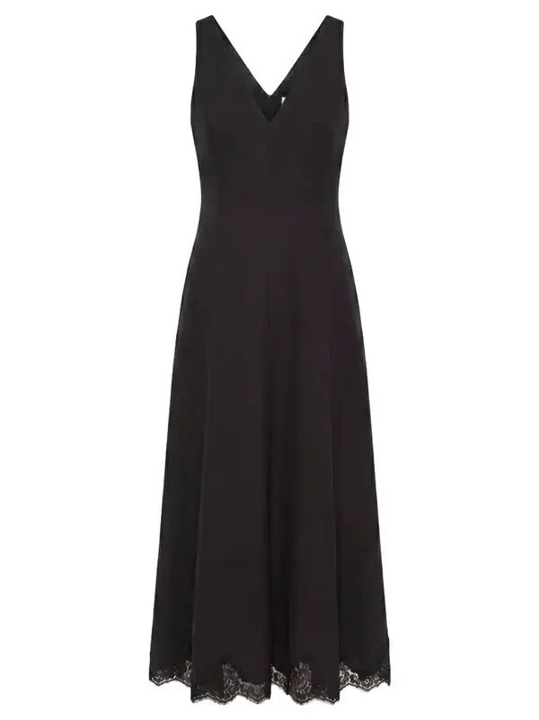 Valentino Garavani Wool V-neck Sleeveless Lace Trim Dress - Black