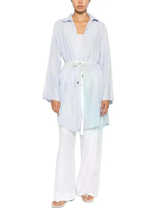 COTAZUR Vertical Stripe Belted Shirt - White