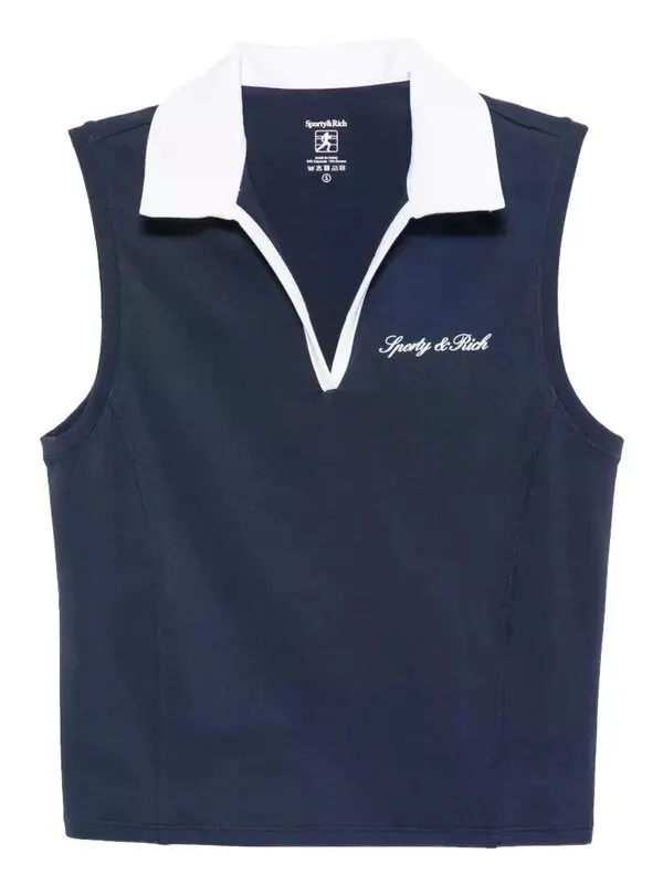 SPORTY & RICH Sleeveless Contrast-collar Top - Blue