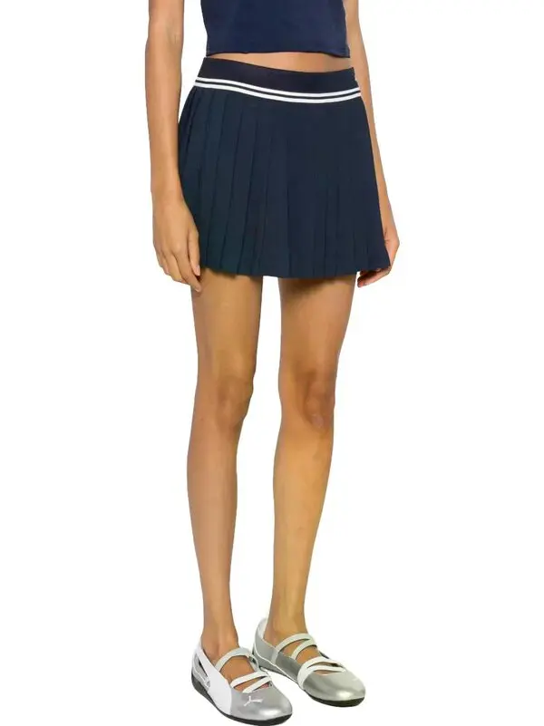 SPORTY & RICH Abigail Logo-embroidered Pleated Skirt - Blue