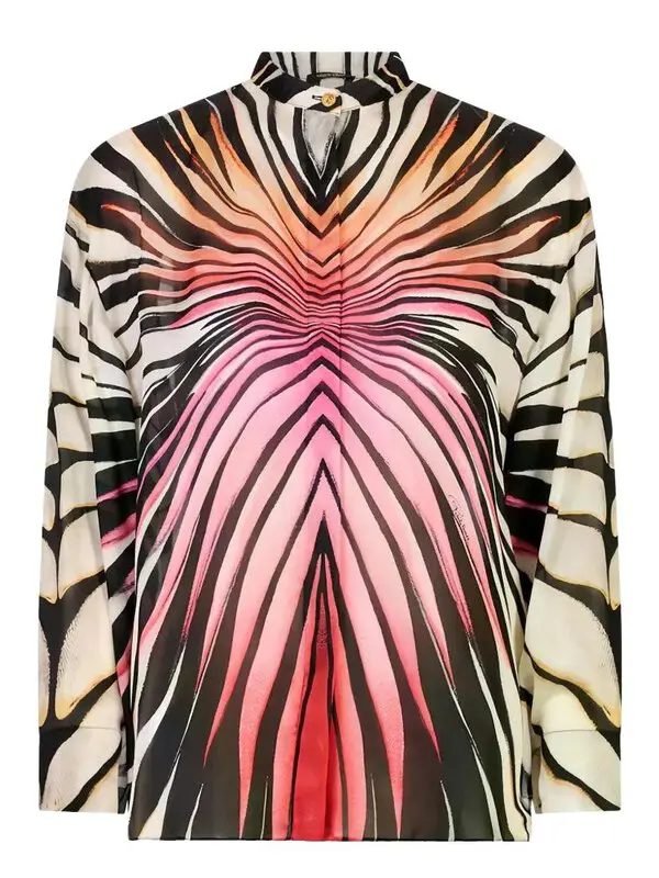 Roberto Cavalli Band Collar Silk Shirt - Black