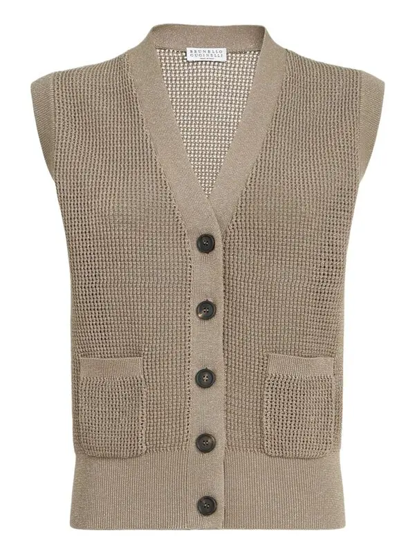 Brunello Cucinelli Ribbed Knit V-neck Vest - Walnut