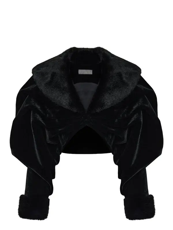 RASARIO Cropped Velvet And Faux Fur Coat - Black