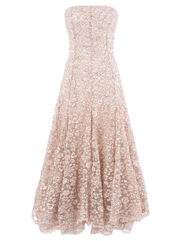 LA FUORI Strapless Lace Midi Dress - Pink