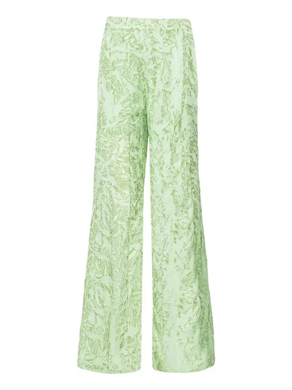 LA FUORI Mistleaf Printed Satin Wide-leg Pants - Green