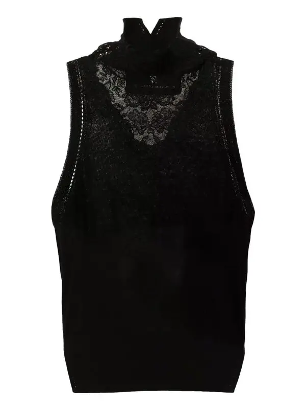 Ermanno Scervino Fine Knit Top With Lace Paneling - Black