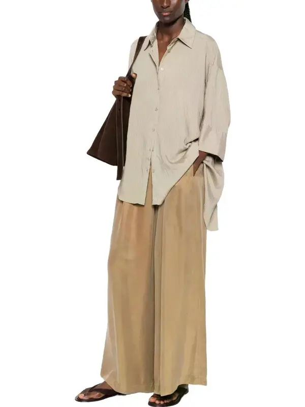 ELEH Ruffled High-waisted Trousers - Brown