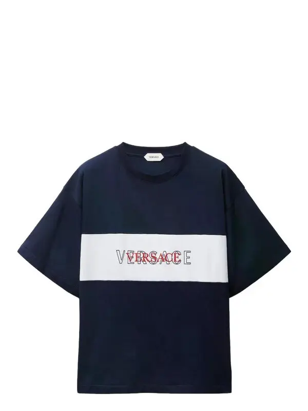 Versace Intarsia Cotton-jersey Regular T-shirt - Blue