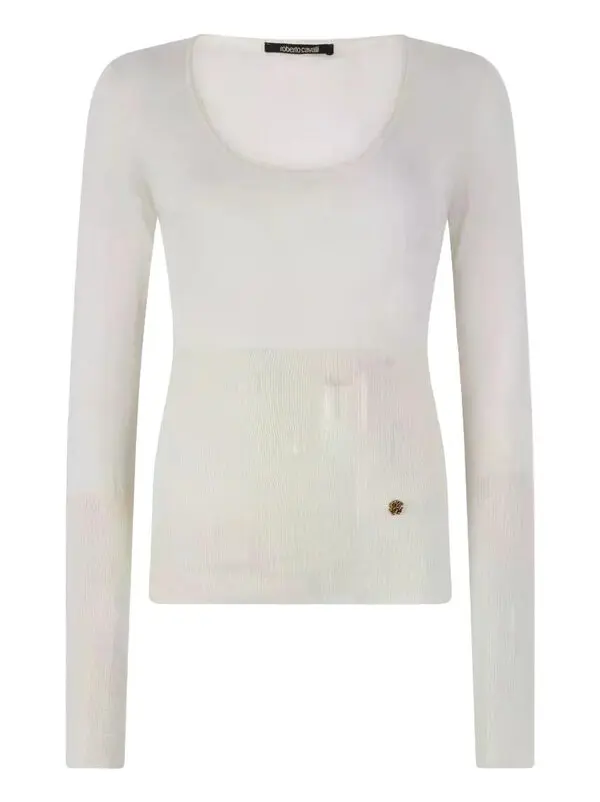 Roberto Cavalli Logo Plaque Ribbed Knit Sweater - Neutrals