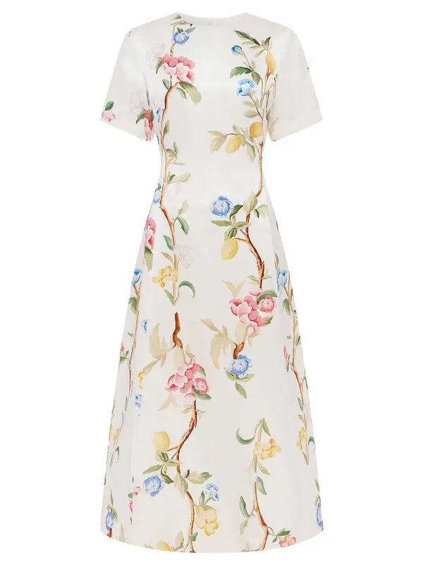 LEO LIN Caroline -print Linen-silk Midi Dress - Floral