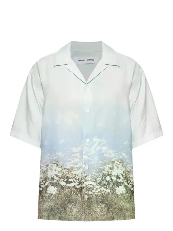 SAMSOE SAMSOE Saayo Floral-print Short-sleeve Shirt - Blue