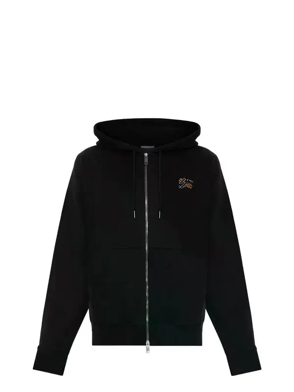 Burberry Logo Embroidered Zip-up Hoodie - Black