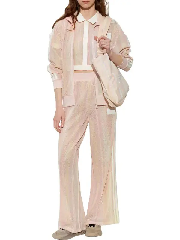 Adidas Striped Mesh Trousers With Logo Patch - Pink
