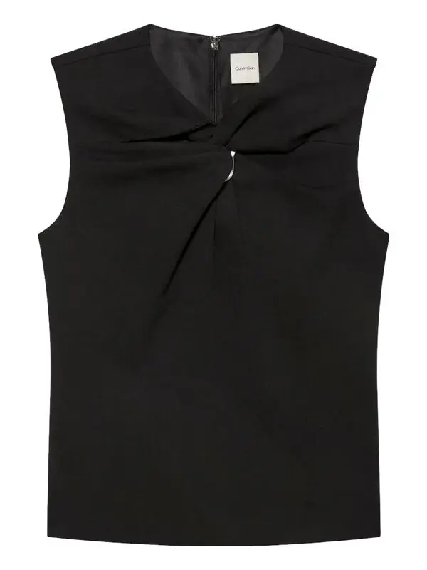 Calvin Klein Crepe-texture Sleeveless Top With Twist Detail - Black