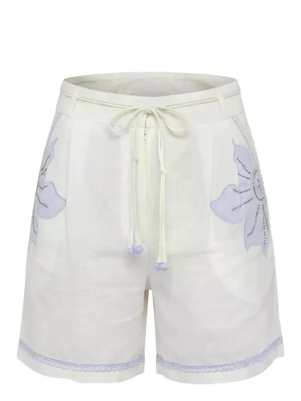 SCARLETT POPPIES Embroidered Drawstring Shorts - Neutrals