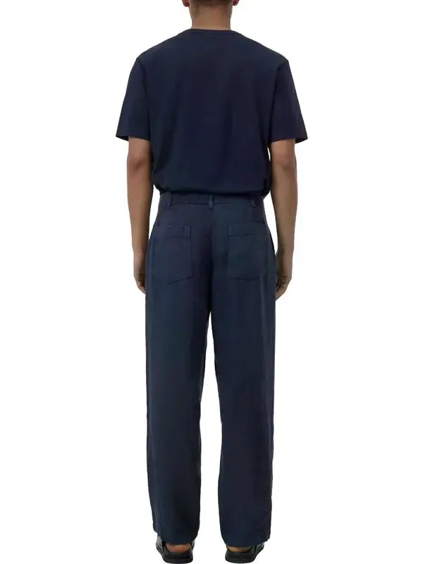 Closed Pleat-detail Linen Trousers - Black