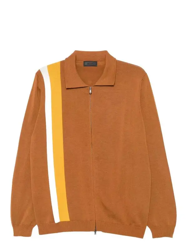 Kiton Stripe Detail Zip-up Cardigan - Brown