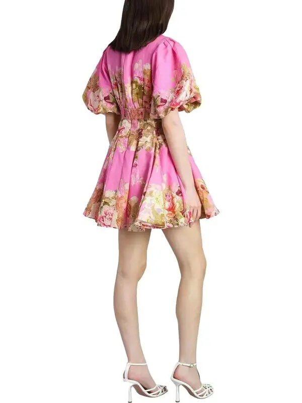 Hemant & Nandita Floral-print Puff-sleeve Mini Dress - Pink