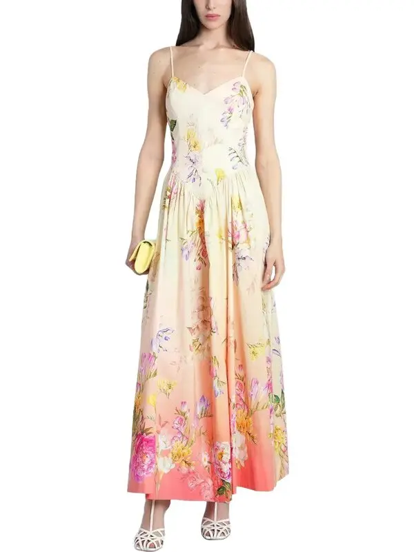 Hemant & Nandita Floral Print Flared Maxi Dress - Neutrals