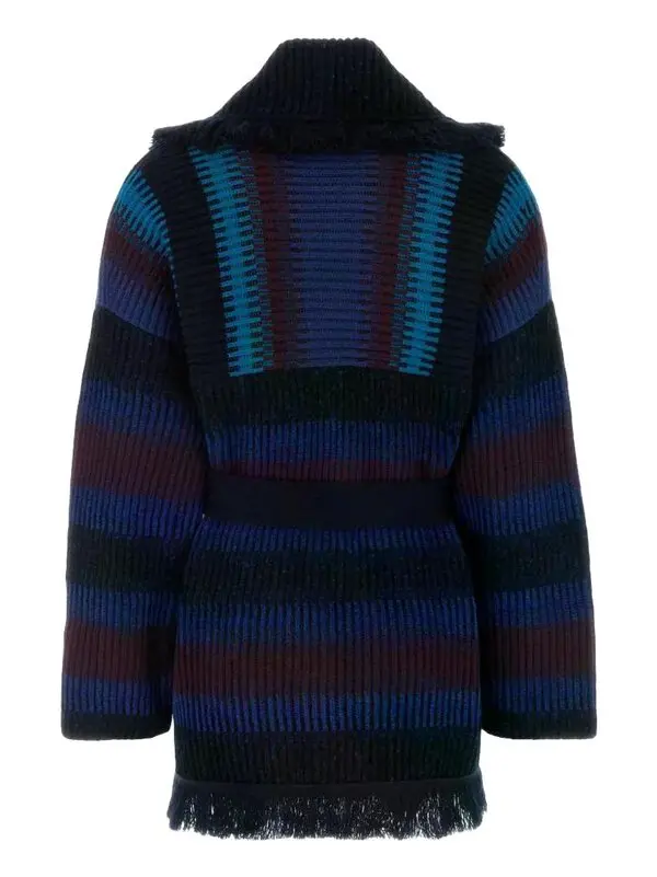 ALANUI X SUICOKE Striped Cardigan With Fringe Trim - Blue