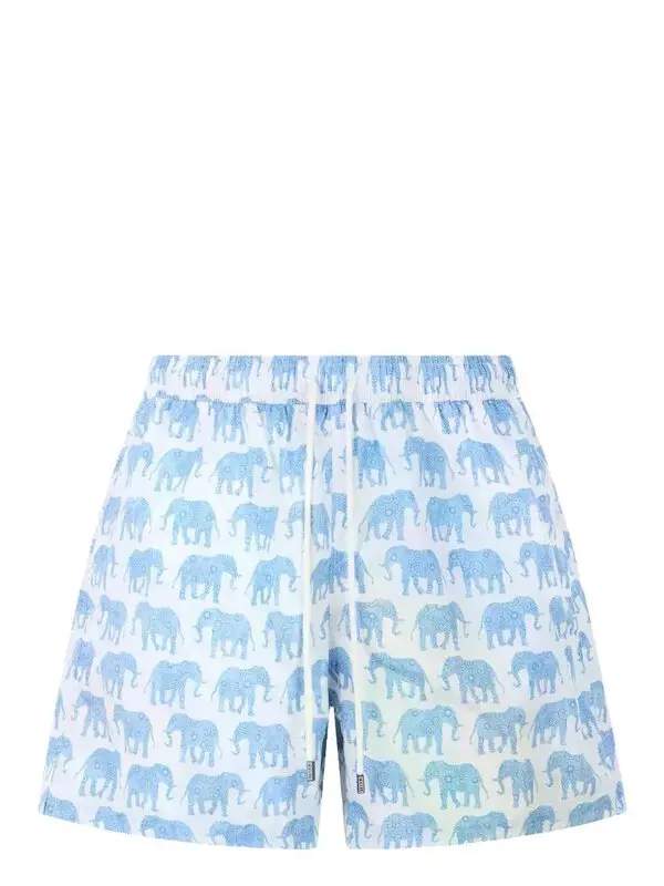 Fedeli Elephant Print Drawstring Swim Shorts - Blue