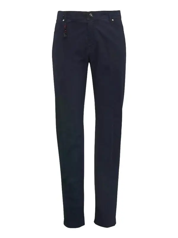 Marco Pescarolo Navy Straight-leg Trousers With Logo Patch - Blue