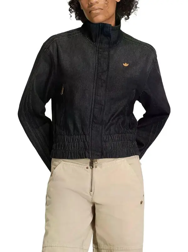 Adidas Denim Track Jacket With Signature 3-stripe Detailing - Black