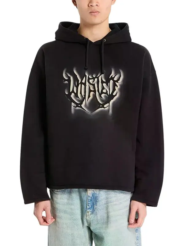 WASTED Logo Print Hoodie - Black
