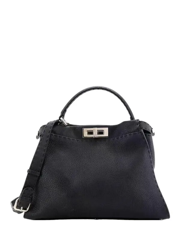 Fendi Selleria Peekaboo Medium Satchel Leather Bag - Black
