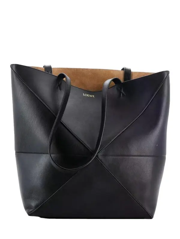 Loewe Puzzle Fold Leather Medium Tote Bag - Black