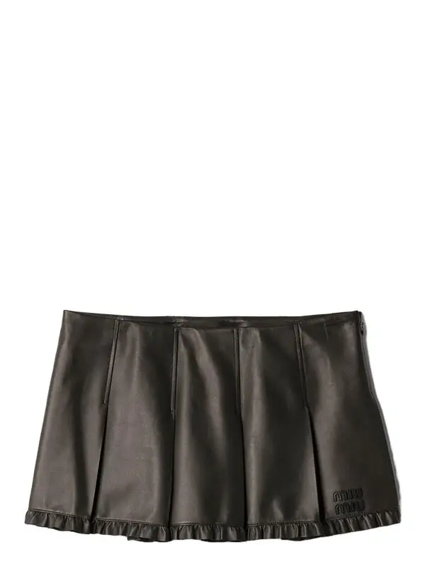 Miu Miu Pleated Nappa Leather Mini Skirt With Ruching - Black