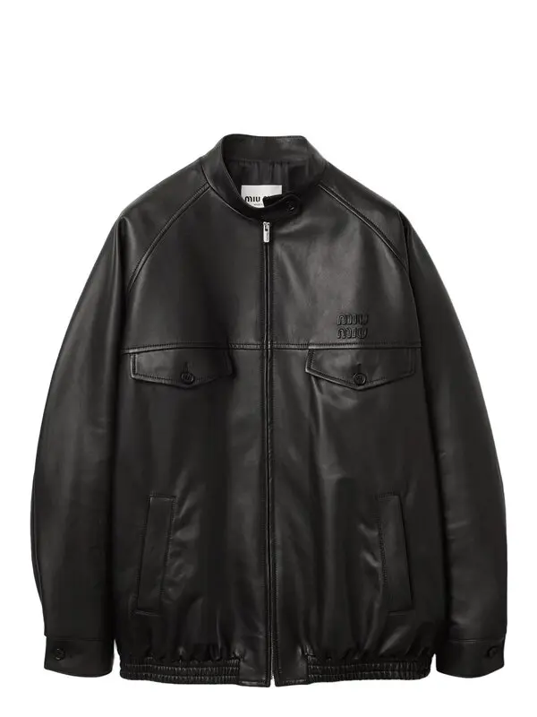 Miu Miu Nappa Leather Jacket With Stand Collar - Black