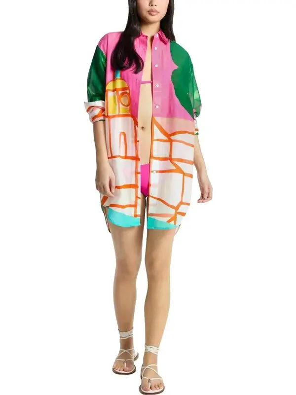 Michael Kors St. Tropez Graphic-print Shirt Dress - Pink